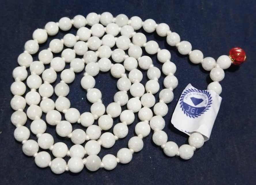 Certified (Safed) White Hakik Mala – For Chandra / Moon- 6 mm & 108 ...