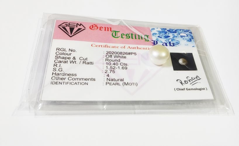 Natural Pearl (Moti) Stone, Original & Lab Certified – 10.40 Carat ...