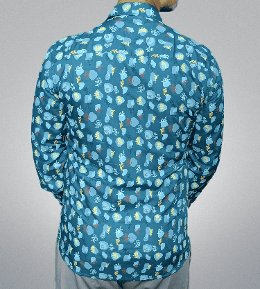 Blue Printed Cotton Shirt with Nature-Inspired Design – Shivaago